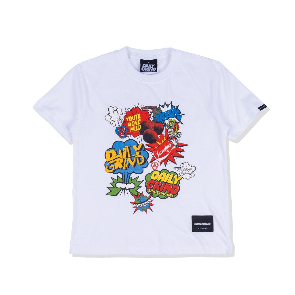 DAILY GRIND KIDS BOOM POW TSHIRT FOR KIDS WHITE | Daily Grind Store PH